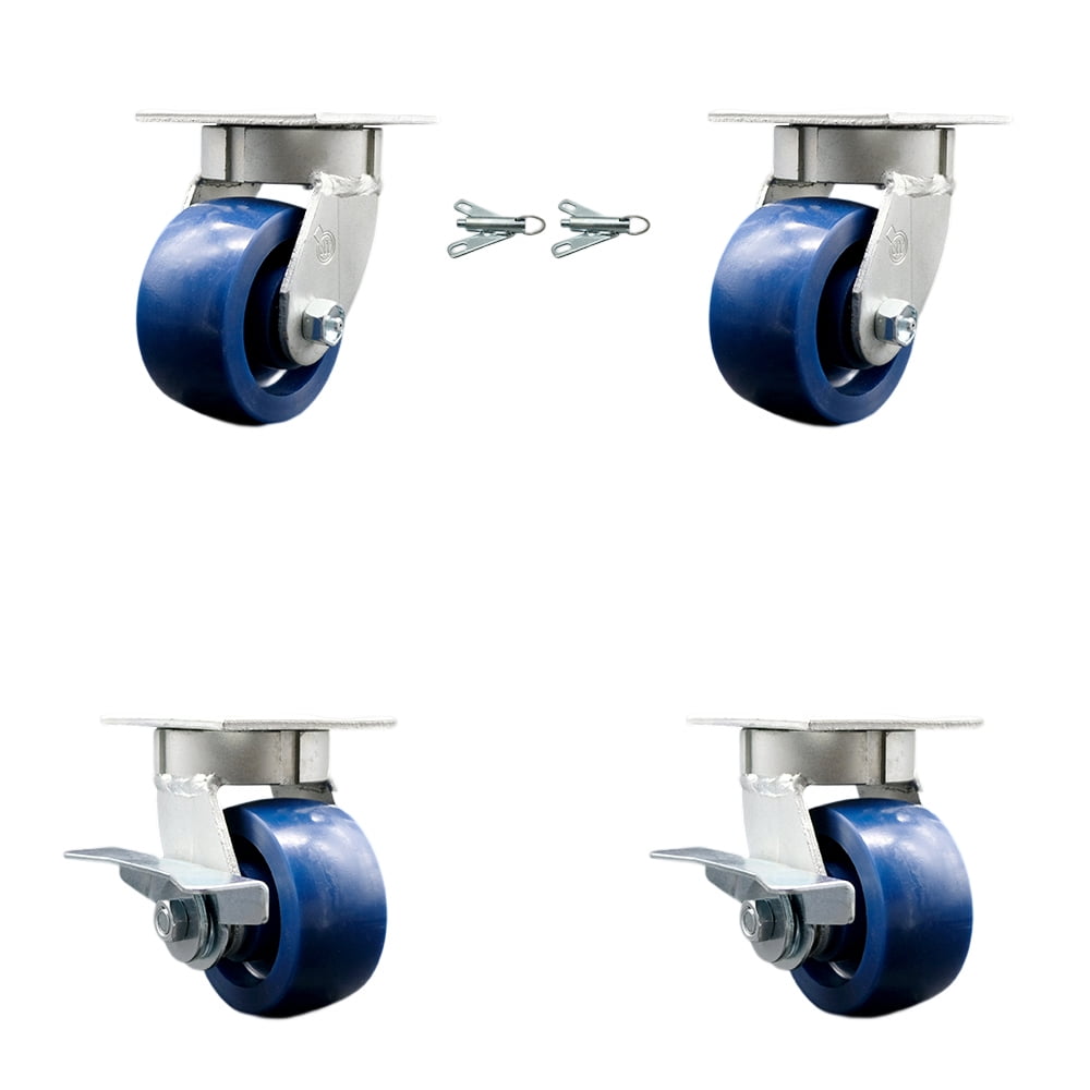 4 Inch Kingpinless Solid Poly Wheel Caster Set 2 Swivel Locks 2 Brakes ...