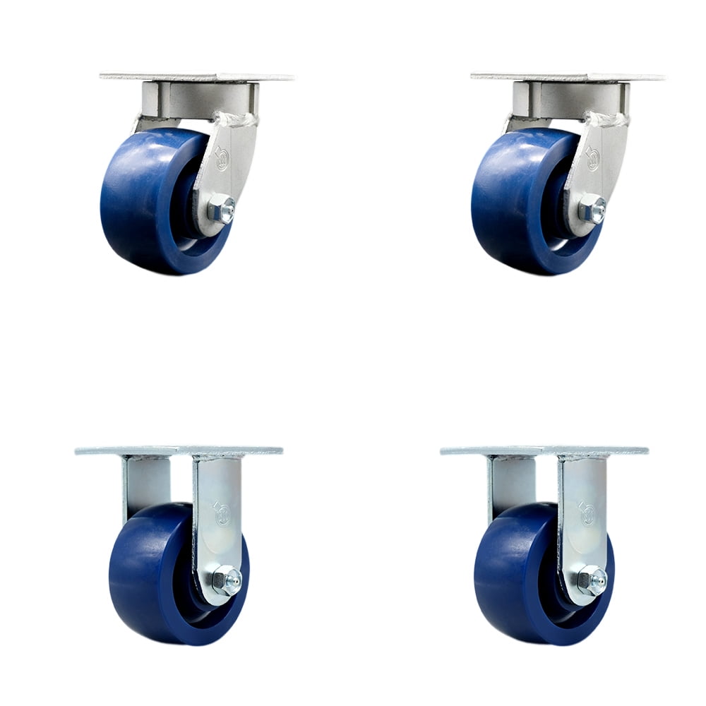 4 Inch Kingpinless Solid Poly Wheel Swivel Caster Set 2 Swivel 2 Rigid ...