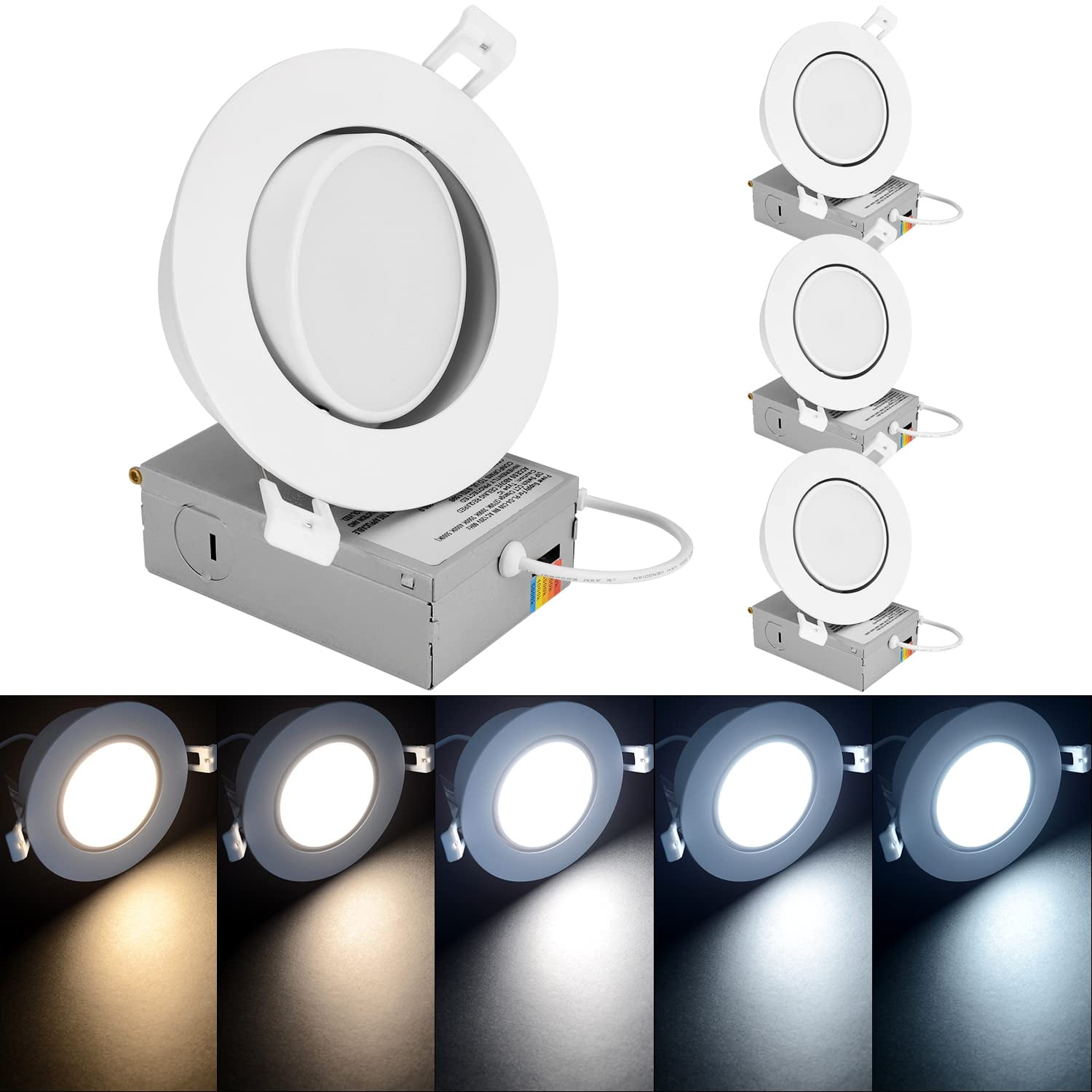 4 Inch LED Recessed Lights 2700K/3000K/3500K/4000K/5000K Selectable, 9W ...