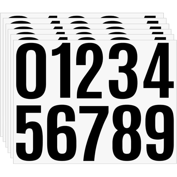 4 Inch Large Vinyl Number Stickers 0-9, 6 Sheets Black Waterproof Self ...