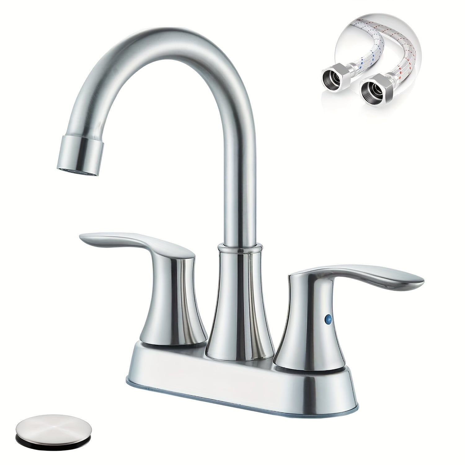 4 Inch Lead-Free Bathroom Vessel Faucet - Modern 2-Handle Centerset w ...