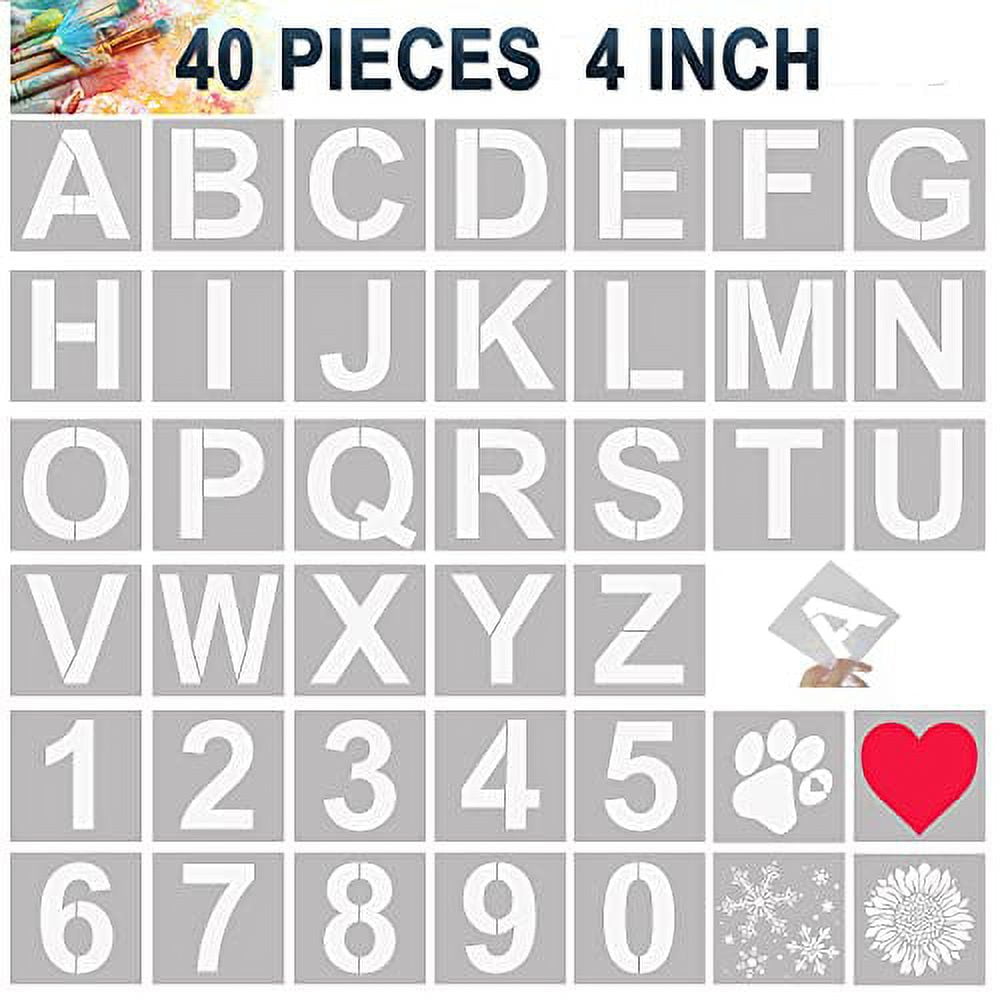 4 Inch Letter Stencils and Numbers Stencils for Painting, 40 Pcs ...