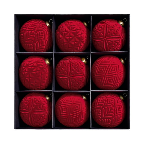 4 Inch Luxury Velvet Christmas Ornaments Set, Shatterproof Red 3D ...