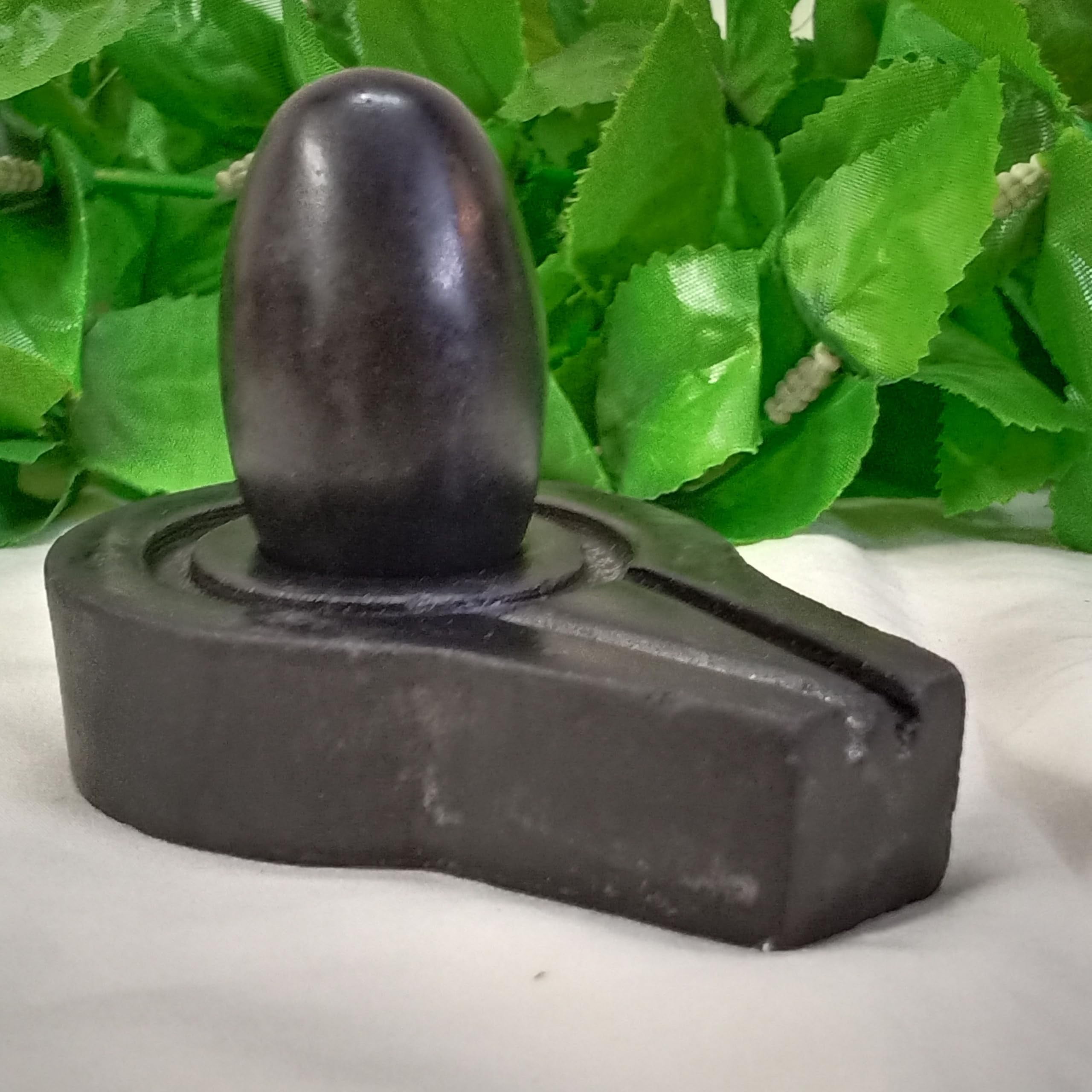 4" Inch Marble Black Stone Yoni Base 2.5" Inch Shiva Lingam with Tulsi ...