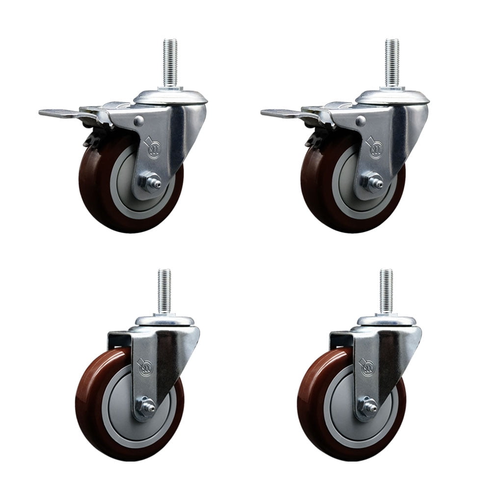 4 Inch Maroon Poly Swivel 3/4 Inch Threaded Stem Caster Set 2 Total ...