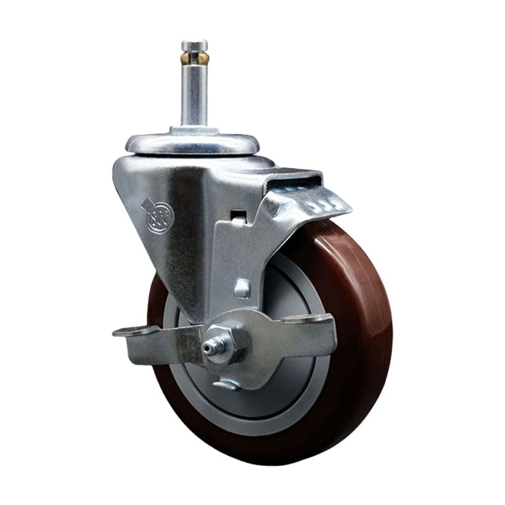 4 Inch Maroon Poly Wheel Swivel 7/16 Inch Grip Ring Stem Caster with ...