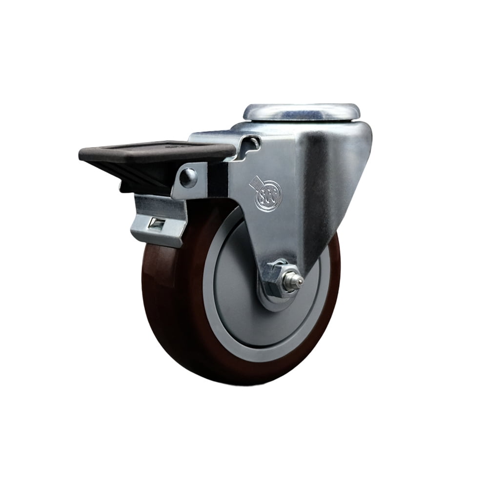 4 Inch Maroon Poly Wheel Swivel Bolt Hole Caster with Posi Lock Brake ...