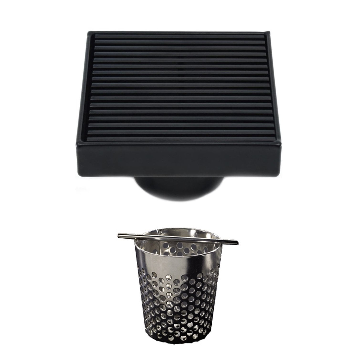 4 Inch Matte Black Square Shower Drain with Hair Trap Set (3 Designs ...