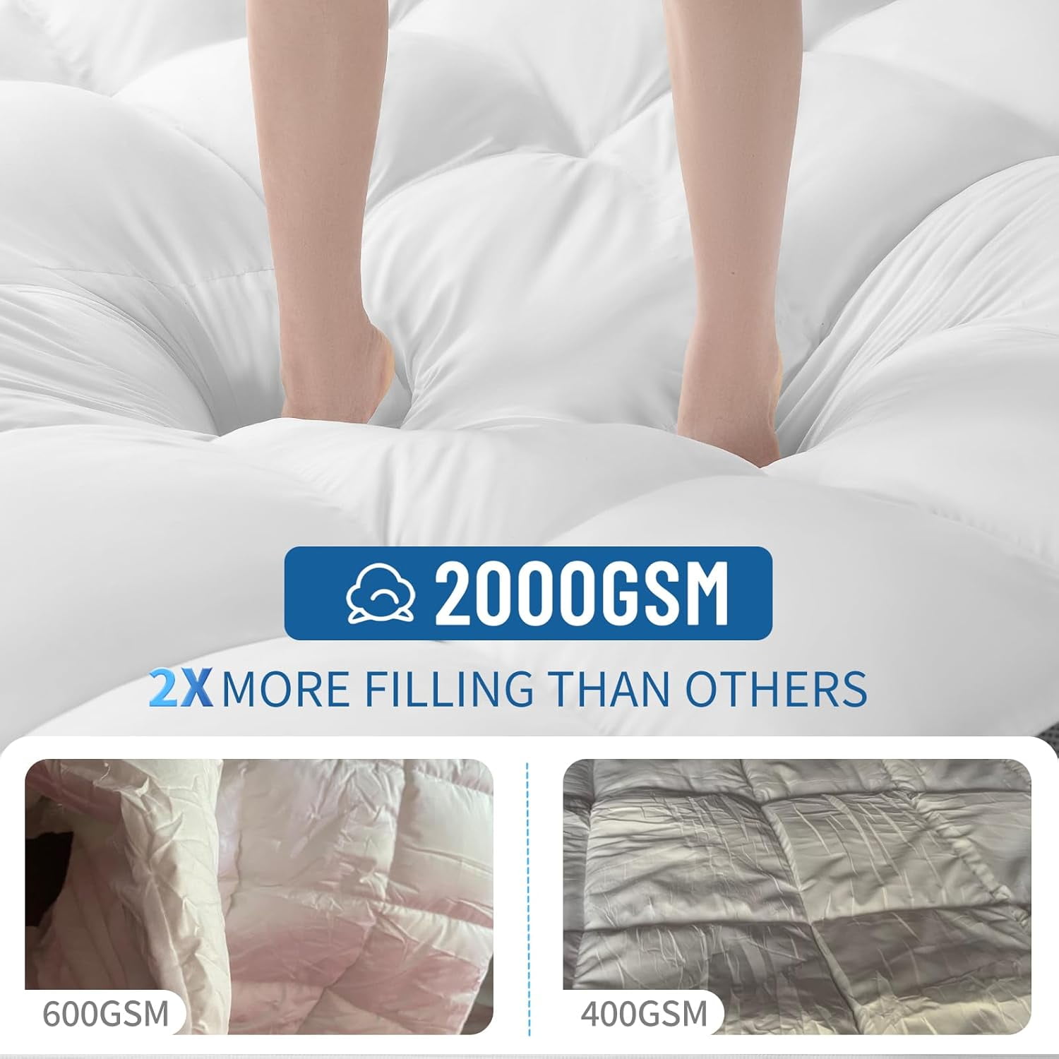 4 Inch Memory Foam Mattress Topper - Cooling Extra Thick 2000 GSM ...