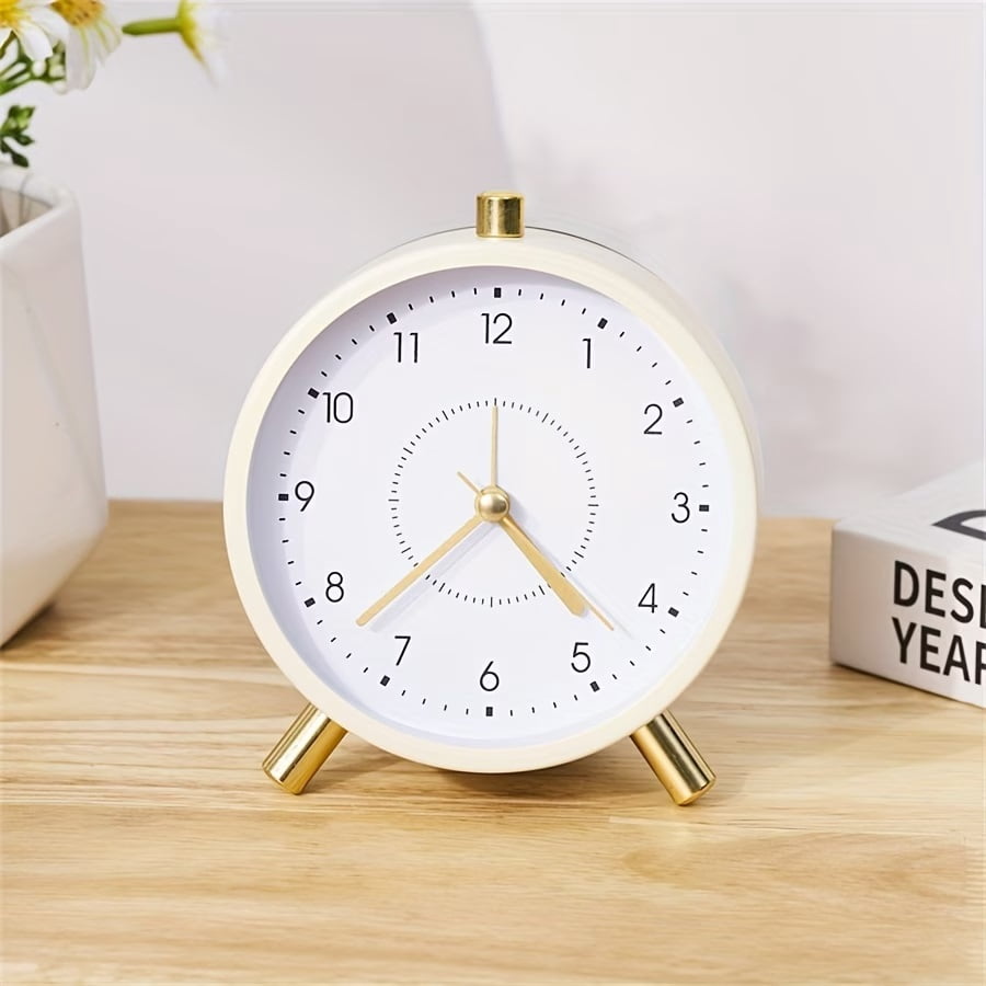 4 Inch Metal Round Alarm Clock with Night Light, Timer, Clear Digits ...