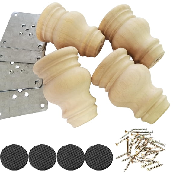 4 Inch Natural Unpainted Solid Wood Bun Feet For Furniture With ...
