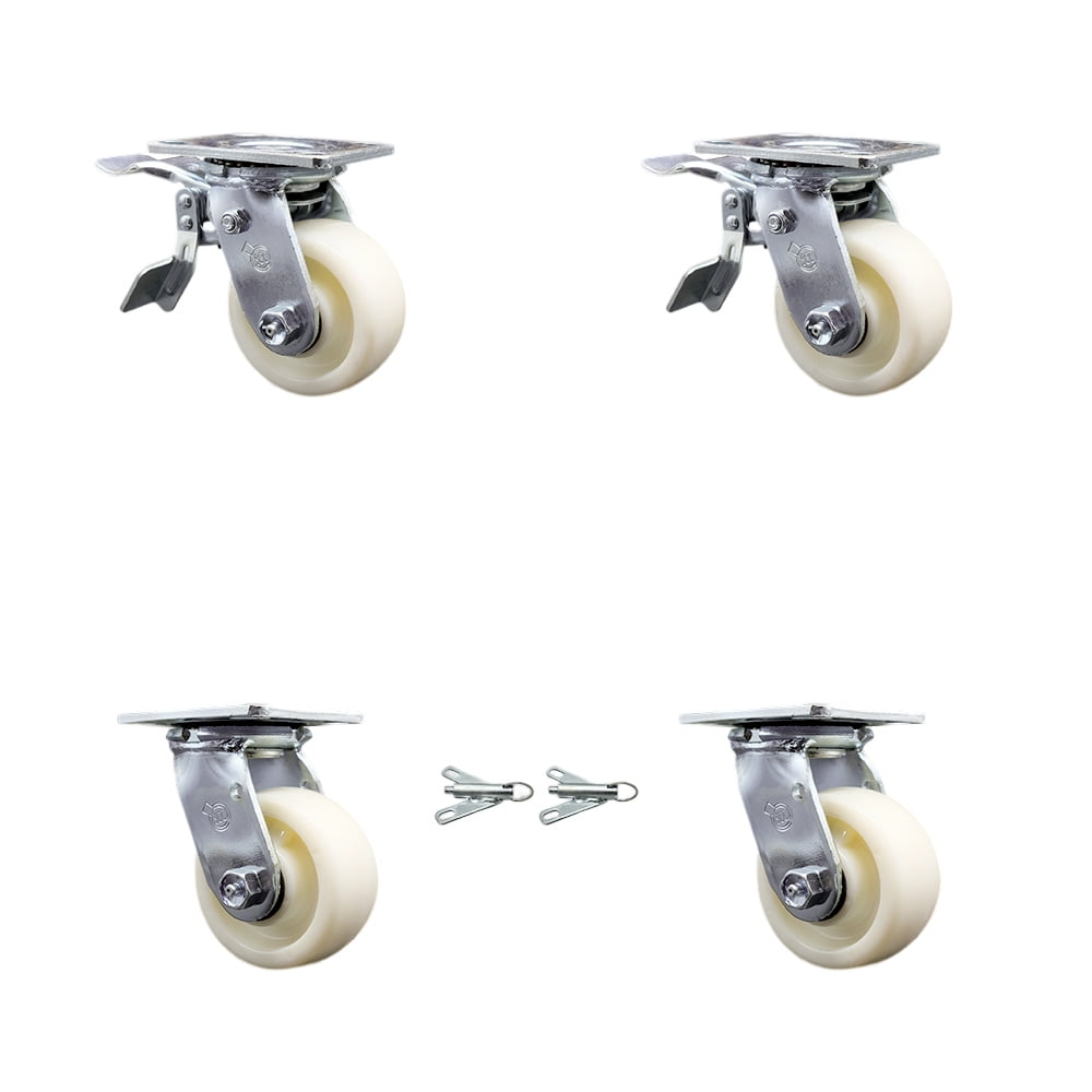 4 Inch Nylon Caster Set with Ball Bearings 2 Brakes 2 Swivel Locks SCC ...