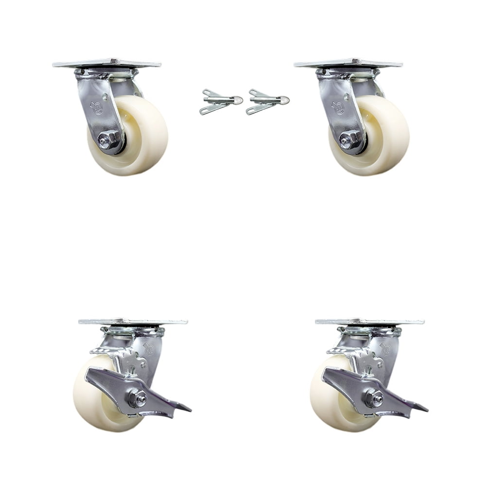 4 Inch Nylon Caster Set with Roller Bearing 2 Swivel Lock 2 Brake ...