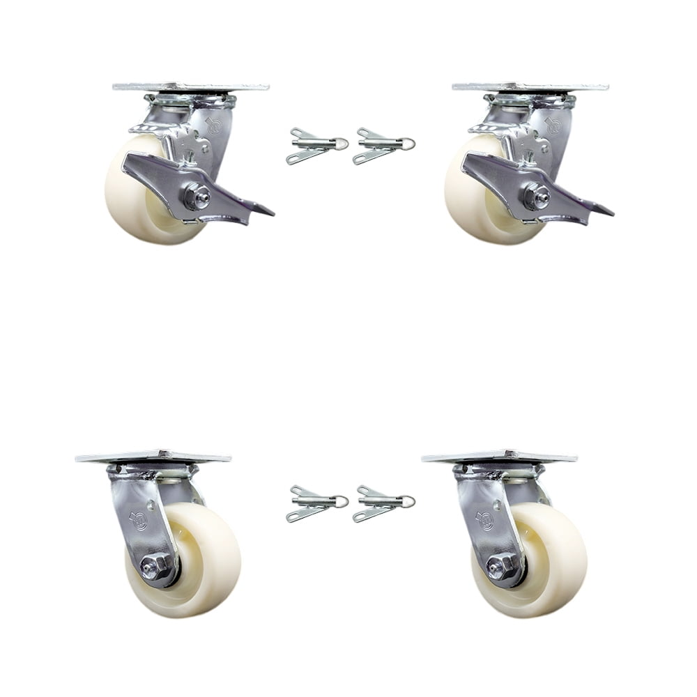 4 Inch Nylon Caster Set with Roller Bearing 4 Swivel Lock 2 Brake ...