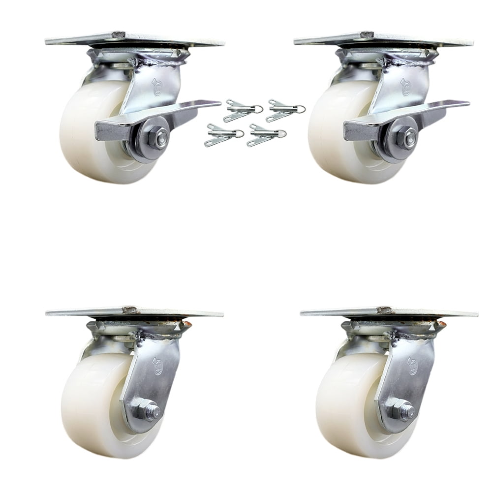 4 Inch Nylon Caster Set with Roller Bearing 4 Swivel Lock and 2 Brake ...