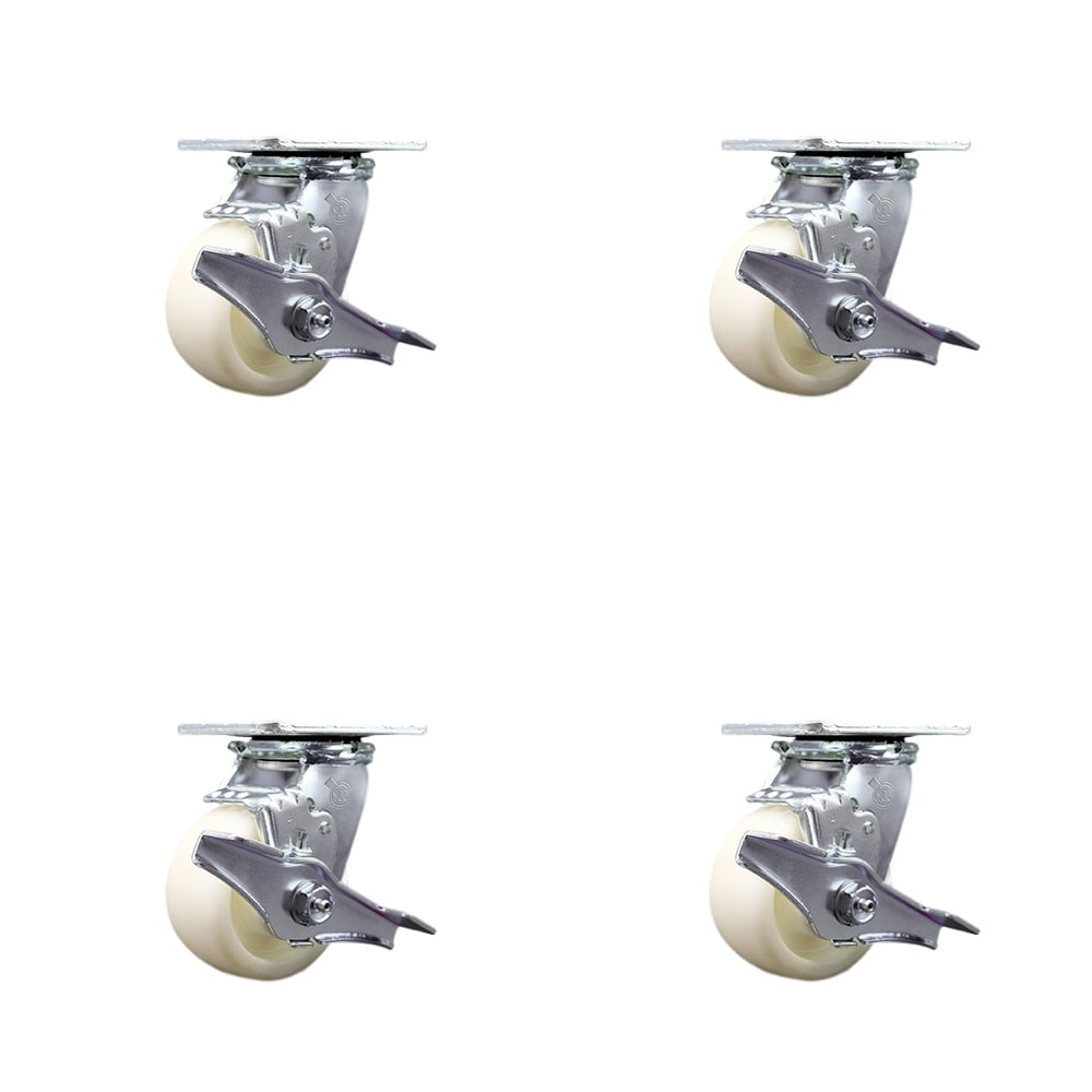 4 Inch Nylon Caster Set with Roller Bearing and Brake/Swivel Lock ...