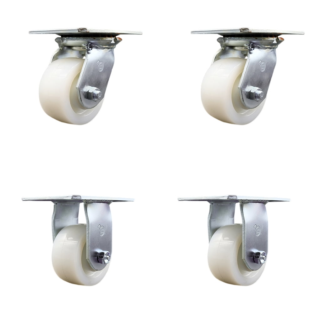 4 Inch Nylon Caster Set with Roller Bearings 2 Swivel 2 Rigid Service ...