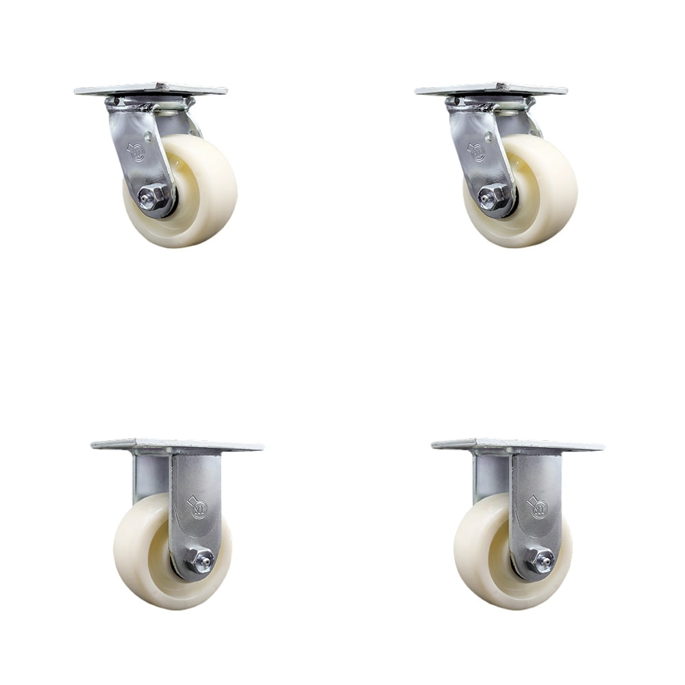 4 Inch Nylon Caster Set with Roller Bearings 2 Swivel 2 Rigid Service ...