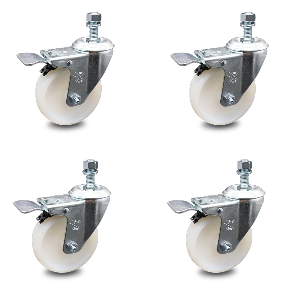 4 Inch Nylon Swivel 3/8 Inch Threaded Stem Caster Set with Total Lock ...