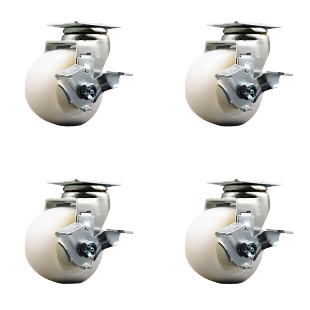 4 Inch Nylon Swivel Caster Set with Ball Bearings and Brakes SCC ...