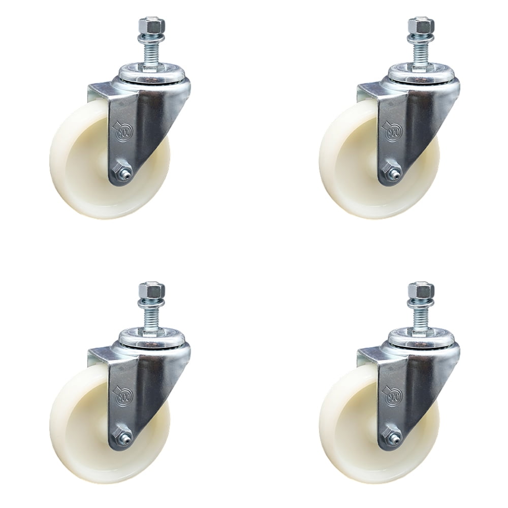4 Inch Nylon Wheel Swivel 10mm Threaded Stem Caster Set Service Caster ...