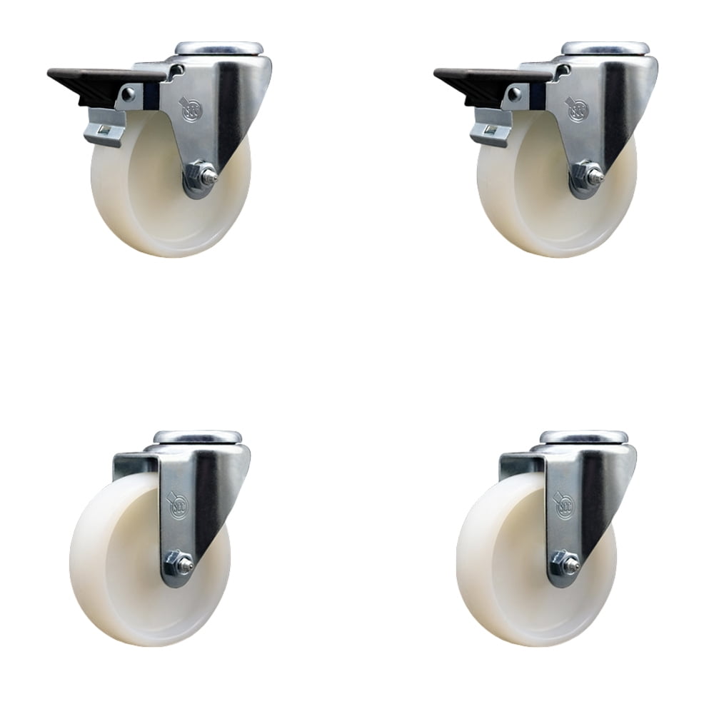 4 Inch Nylon Wheel Swivel Bolt Hole Caster Set with 2 Posi Lock Brakes ...