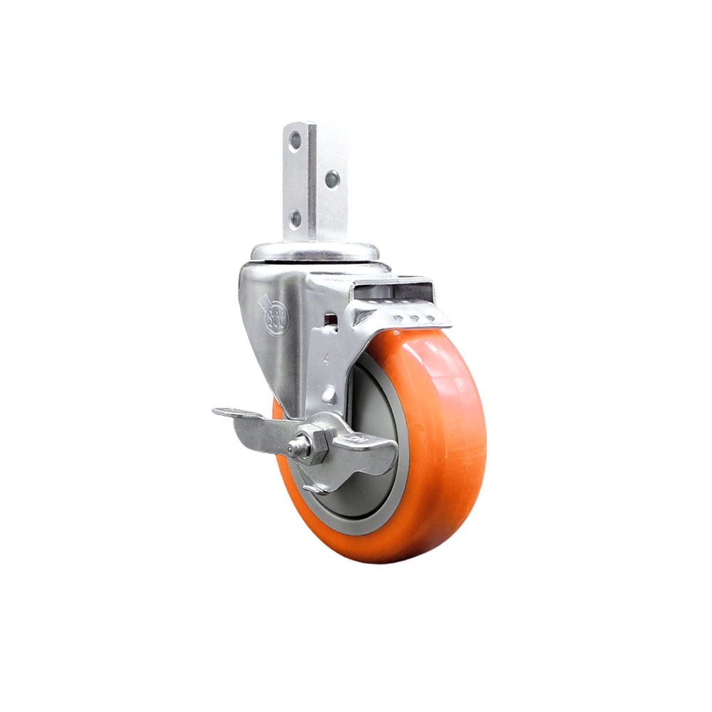 4 Inch Orange Polyurethane Wheel Swivel 3/4 Inch Square Stem Caster ...