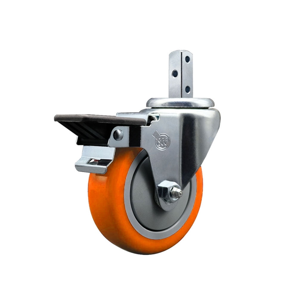 4 Inch Orange Polyurethane Wheel Swivel 7/8 Inch Square Stem Caster ...