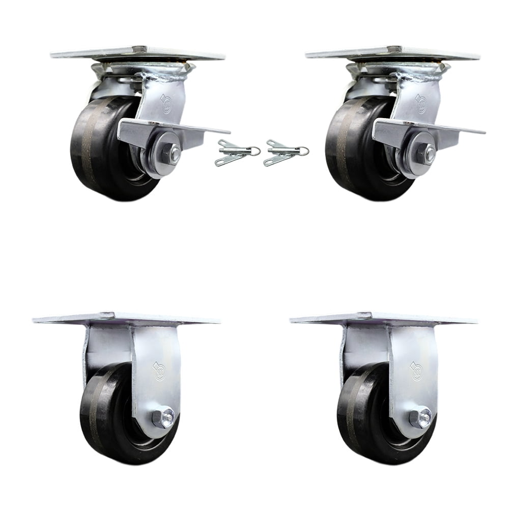 4 Inch Phenolic Caster Set 2 Brakes/Swivel Locks and 2 Rigid Service ...