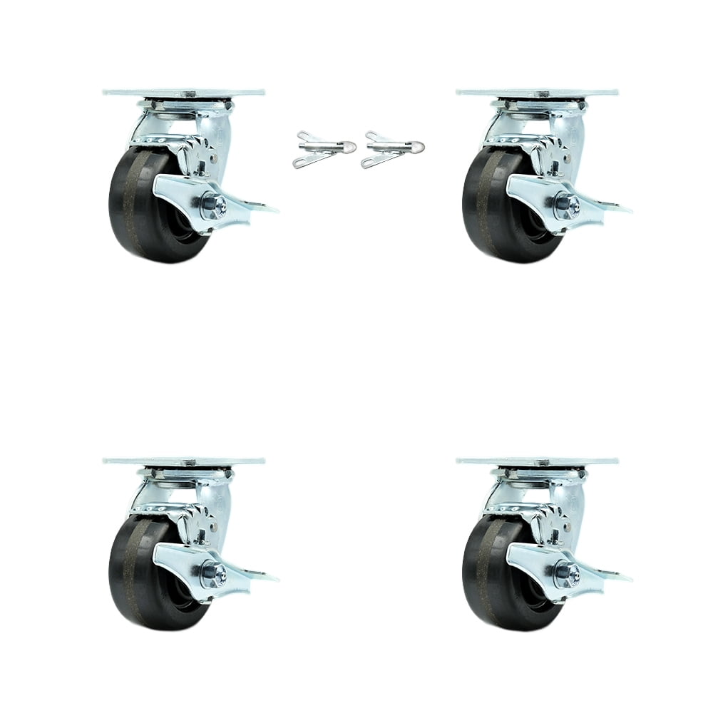 4 Inch Phenolic Caster Set with Roller Bearings 4 Brake 2 Swivel Lock ...
