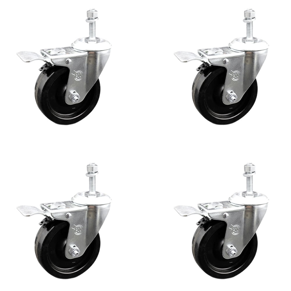 4 Inch Phenolic Swivel 3/8 Inch Threaded Stem Caster Set with Total ...