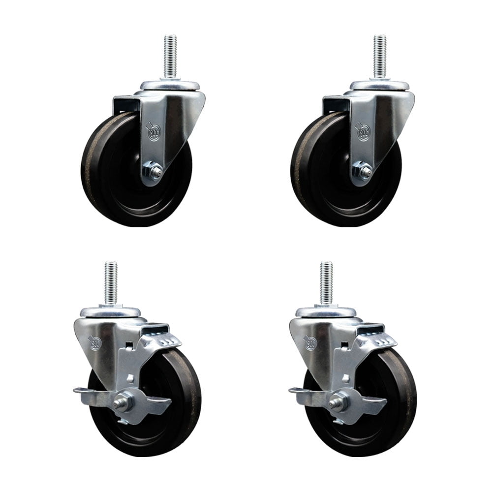 4 Inch Phenolic Wheel Swivel 5/8 Inch Threaded Stem Caster Set 2 Brakes ...