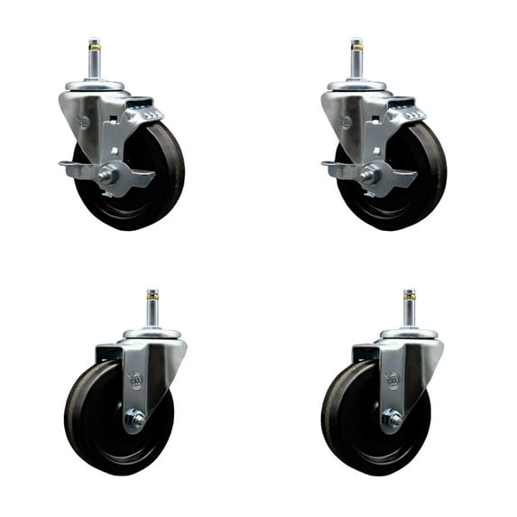4 Inch Phenolic Wheel Swivel 7/16 Inch Grip Ring Stem Caster Set 2 ...