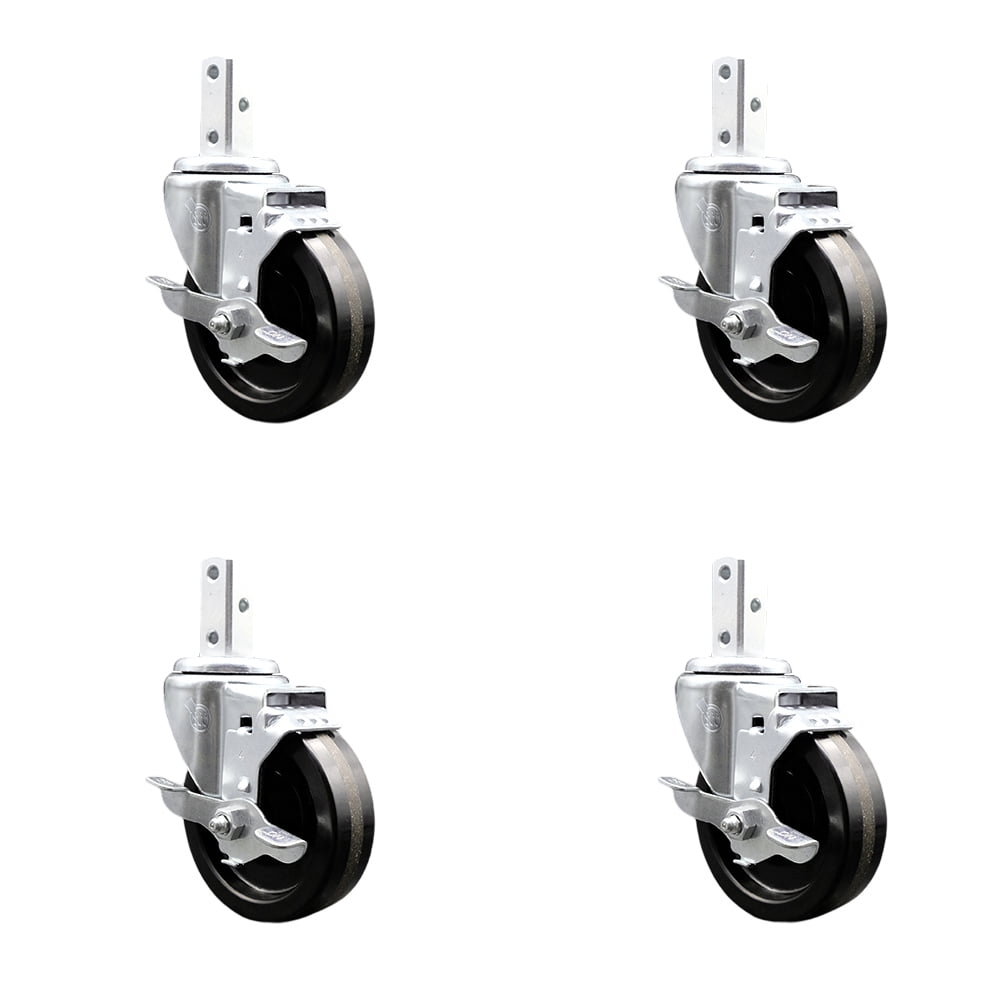 4 Inch Phenolic Wheel Swivel 7/8 Inch Square Stem Caster Set with Brake ...