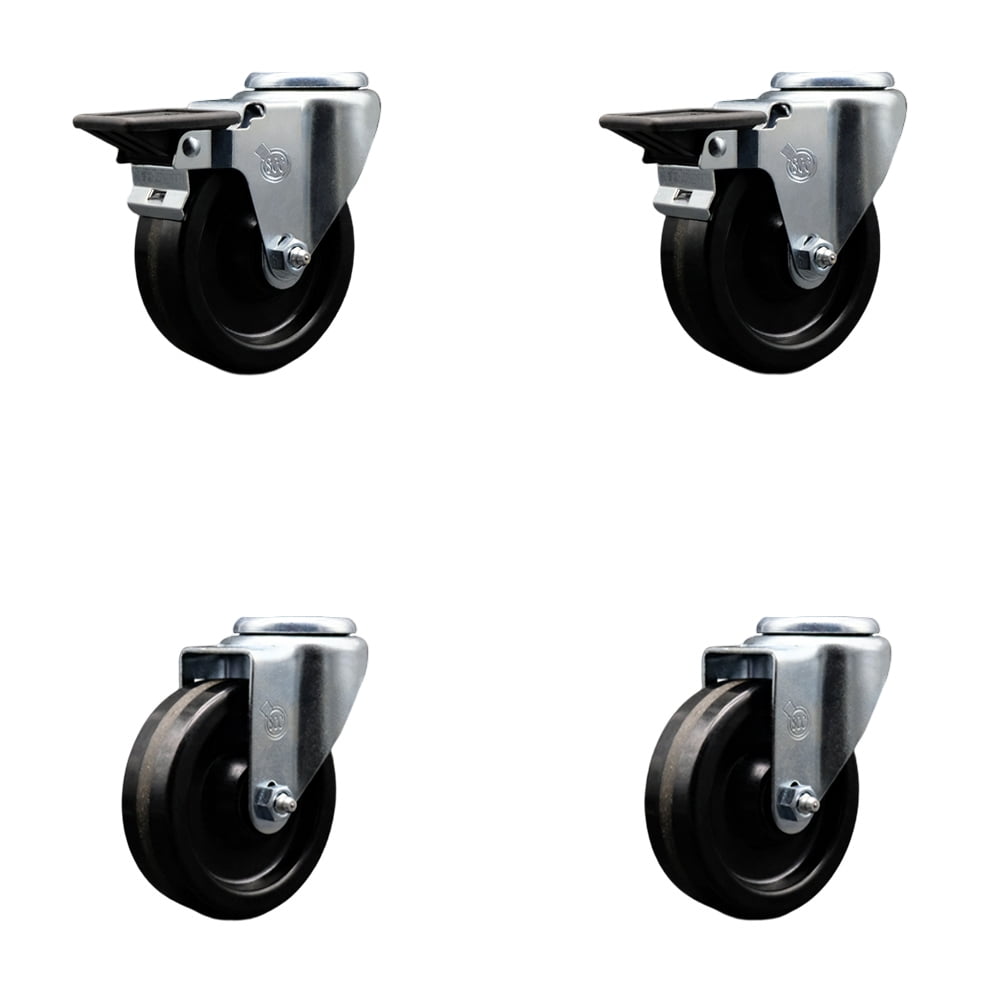 4 Inch Phenolic Wheel Swivel Bolt Hole Caster Set with 2 Posi Lock ...