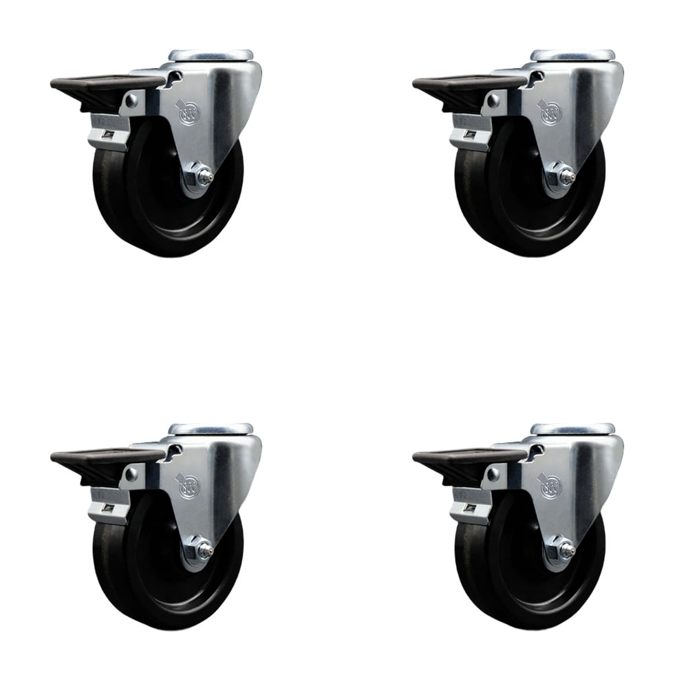 4 Inch Phenolic Wheel Swivel Bolt Hole Caster Set with Posi Lock Brakes ...