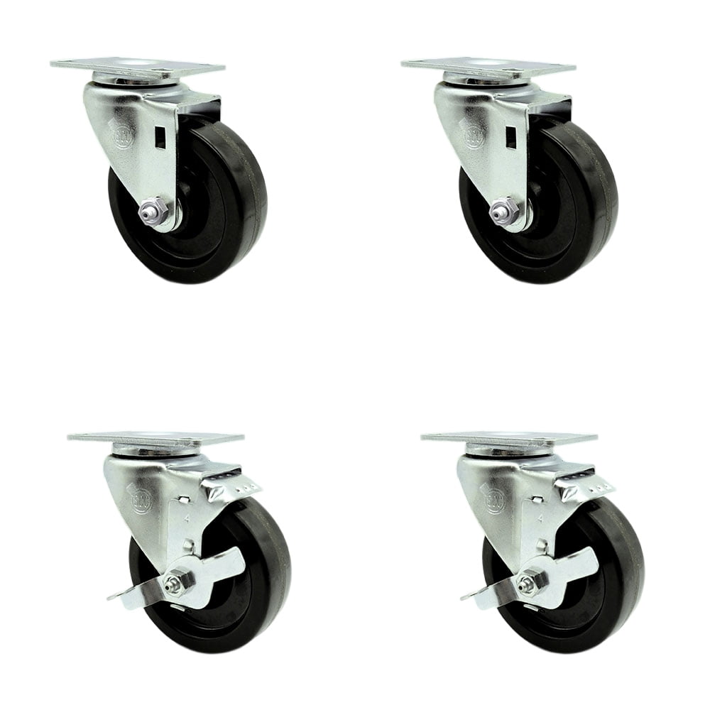 4 Inch Phenolic Wheel Swivel Top Plate Caster Set with 2 Brakes Service ...
