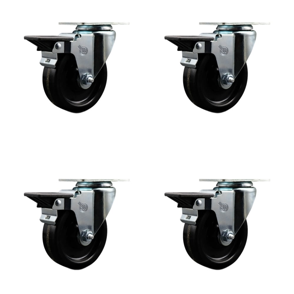 4 Inch Phenolic Wheel Swivel Top Plate Caster Set with Posi Brake ...
