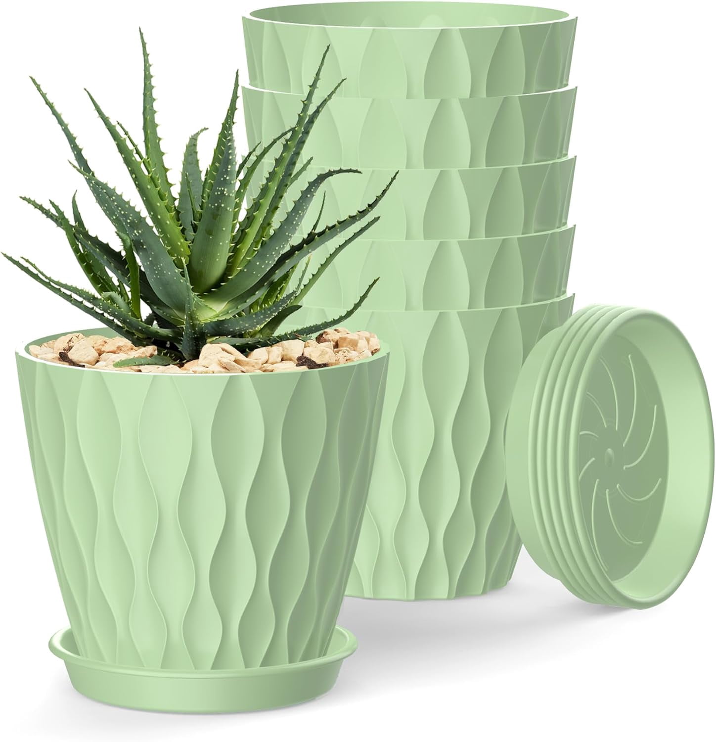 4 Inch Plant Pots 6 Pack Indoor Planters with Drainage Holes and Trays ...
