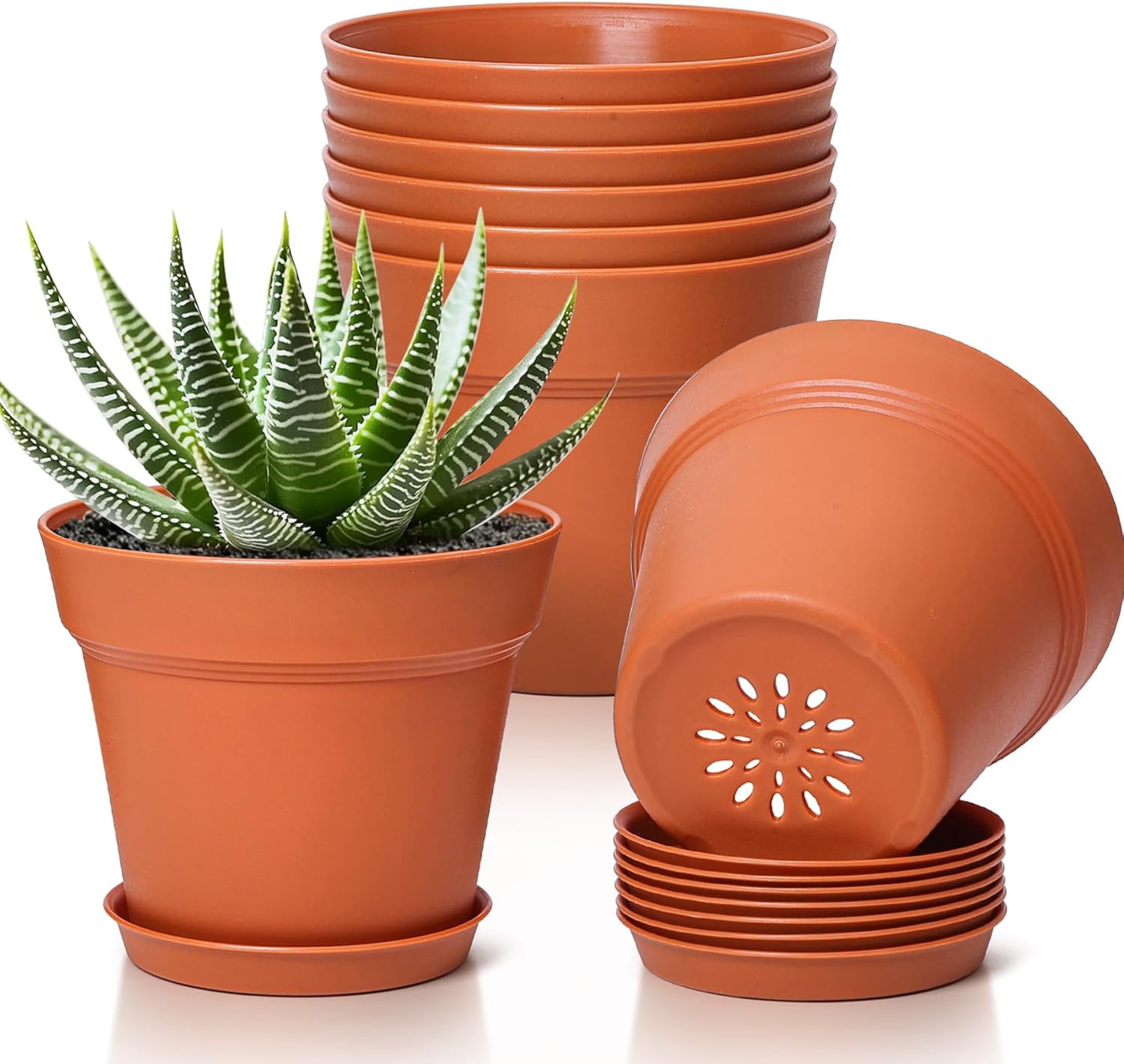 4 Inch Plant Pots 8-Pack, Small Flower Pots with Drainage Hole and ...