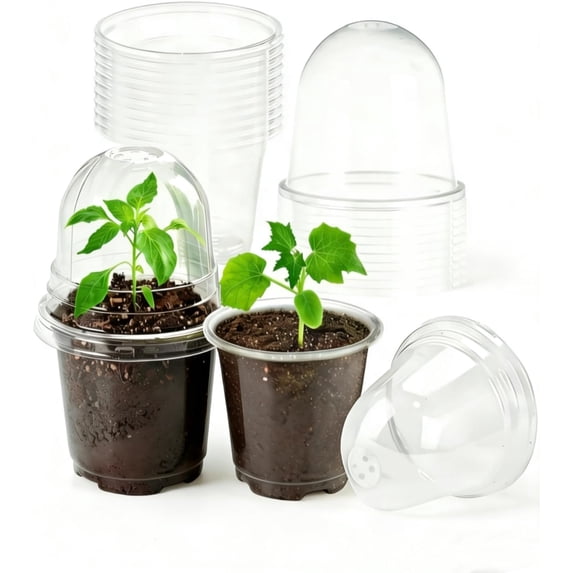 4 Inch Plastic Nursery Pots with Humidity Dome for Plants Clear Seed ...