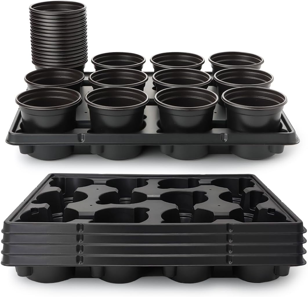 4 Inch Plastic Plant Pots 60 Pcs and 12 Cell Nursery Pots Trays 5 Pcs ...