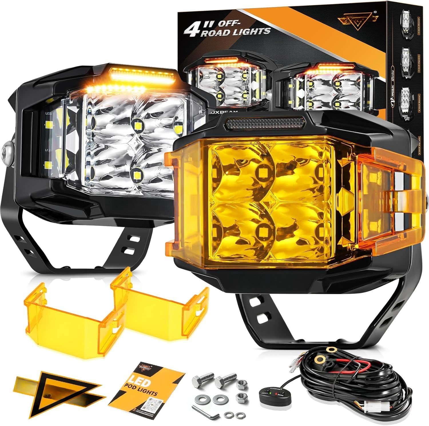 4 Inch Pod Light, 92W V- Series Square Offroad Driving with DRL, 270 ...