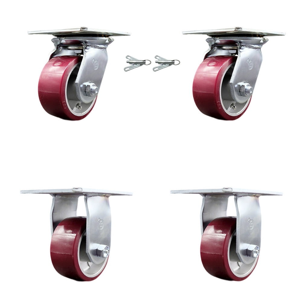 4 Inch Poly on Aluminum Caster Set with Ball Bearing 2 Swivel Lock and ...