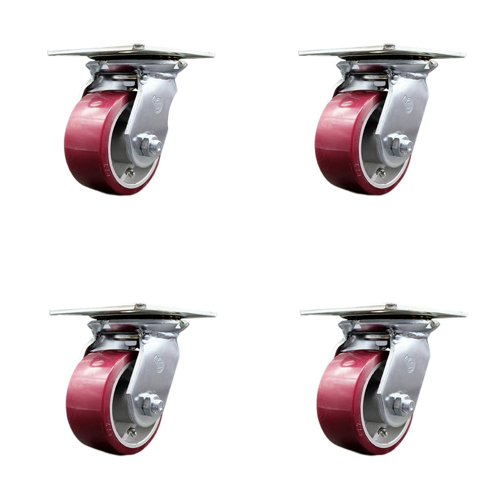 4 Inch Poly on Aluminum Caster Set with Roller Bearings and Swivel ...