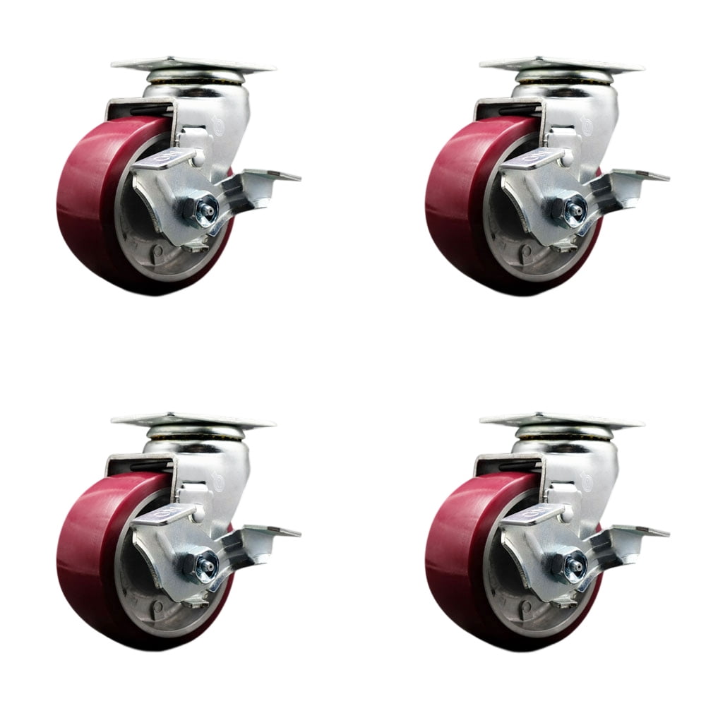 4 Inch Poly on Aluminum Swivel Caster Set with Roller Bearings and ...