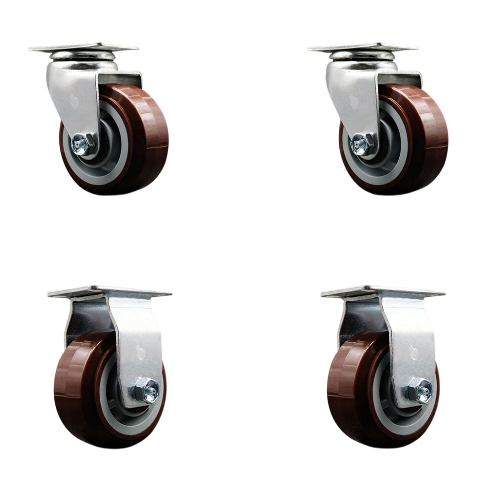 4 Inch Poly on Polyolefin Caster Set with Ball Bearings 2 Swivel 2 ...
