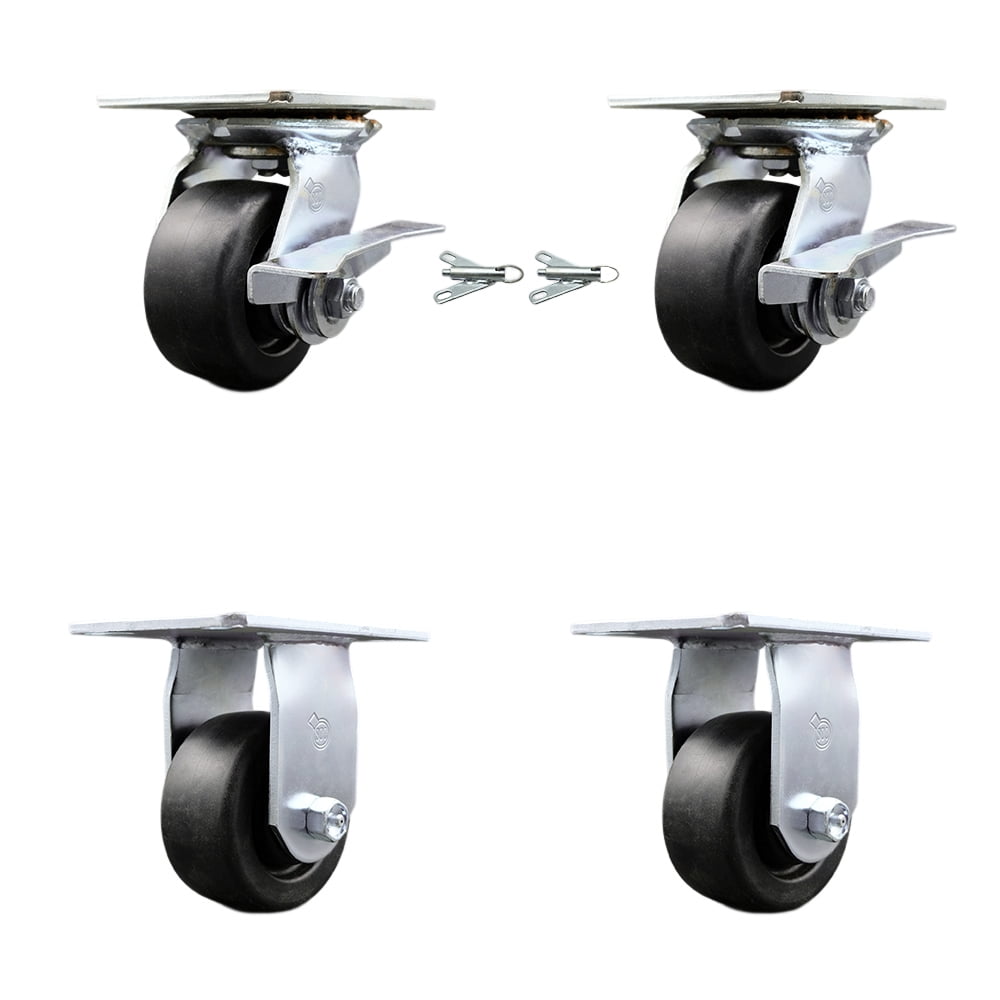 4 Inch Polyolefin Caster Set 2 Brakes/Swivel Locks and 2 Rigid Service ...