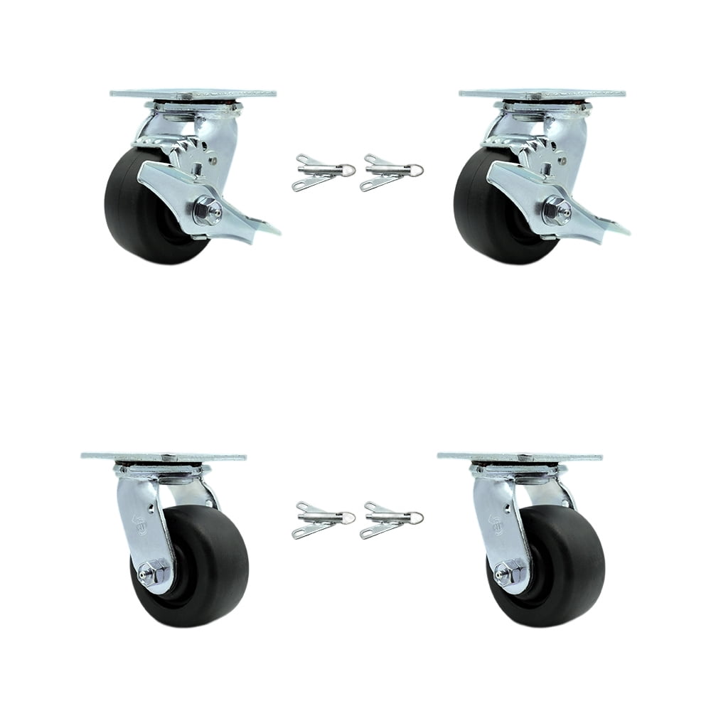 4 Inch Polyolefin Caster Set with 2 Brakes/Swivel Lock 2 Rigid Service ...
