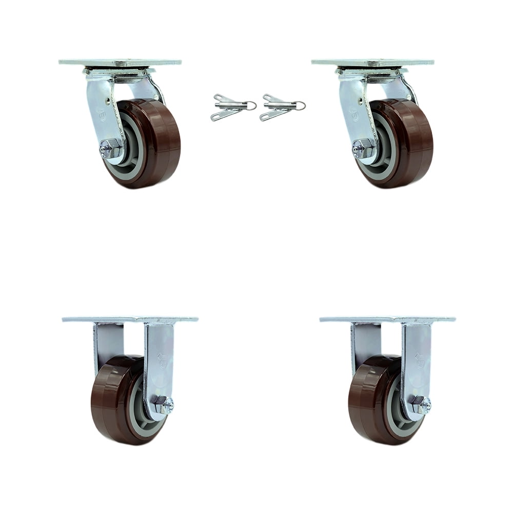 4 Inch Polyurethane Caster Set with Ball Bearings 2 Swivel Lock 2 Rigid ...